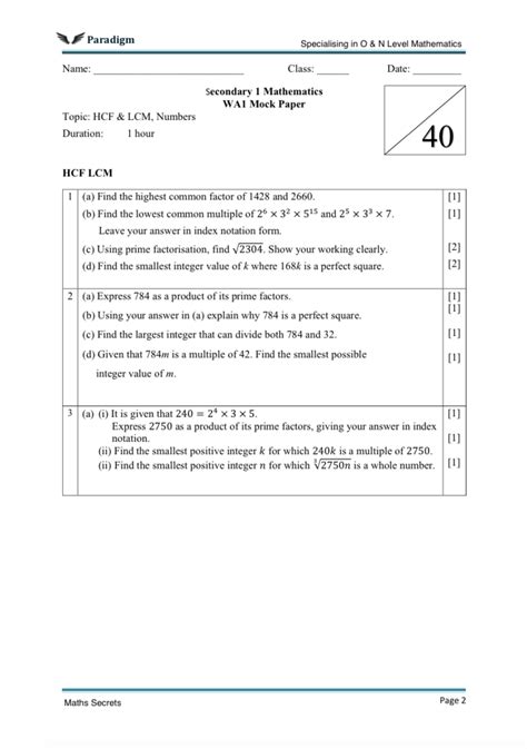 Secondary 1 Math Exam Papers Best Sec 1 Math Notes Paradigm