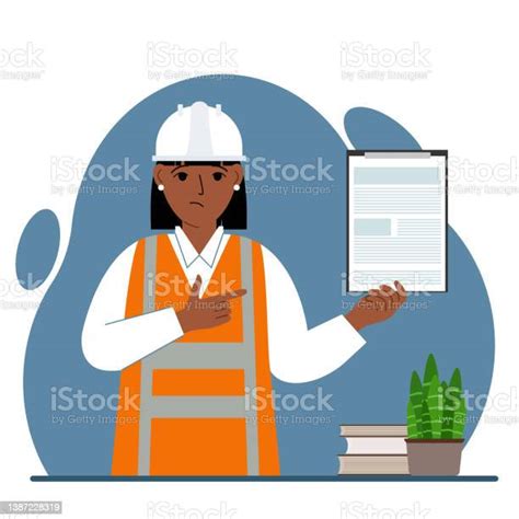 보호 헬멧과 오렌지 조끼를 입은 여성 빌더 클립보드를 들고 있는 한 여성 건설 산업 및 수리 서비스의 엔지니어링 품질 관리 개념 사람들에 대한 스톡 벡터 아트 및 기타