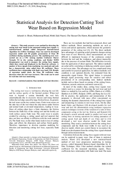 Pdf Statistical Analysis For Detection Cutting Tool Wear Based On