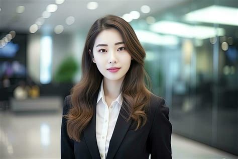 Ai Generated Korean Girl In A Black Blazer And A White Shirt Standing