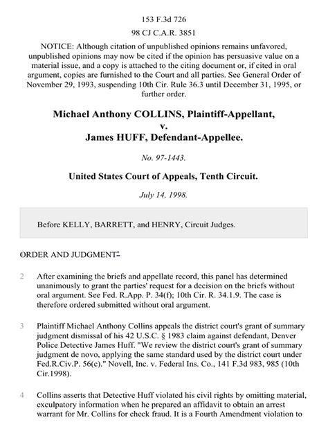 Michael Anthony Collins V James Huff 153 F 3d 726 10th Cir 1998 Pdf