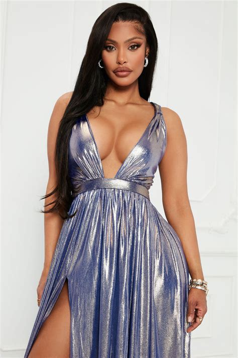 Glamorous Life Metallic Maxi Dress Blue Fashion Nova Dresses