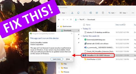 Windows 11 Host Virtualbox Install Error “this App Cant Run Because It