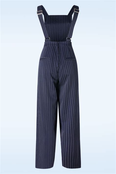 Banned Retro Stripe Sail Dungarees In Marineblauw Shop Bij Topvintage