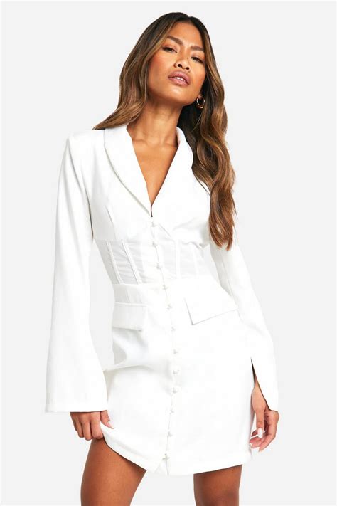 Fitted Corset Waist Tailored Blazer Dress Boohoo Uk