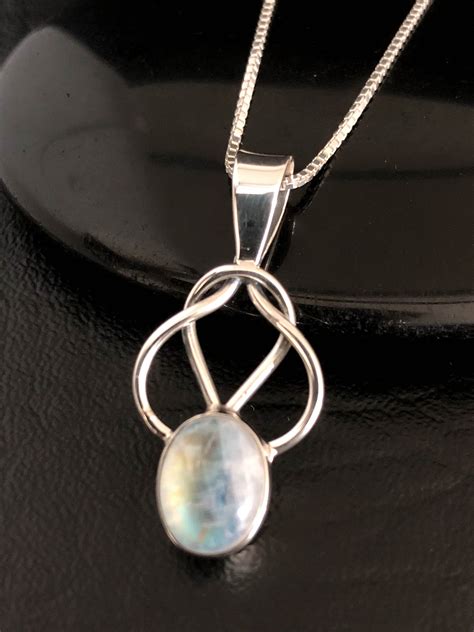 Moonstone Necklace Natural Rainbow Moonstone Pendant Sterling Silver