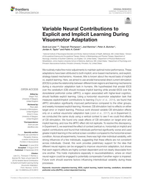 Pdf Variable Neural Contributions To Explicit And Implicit Learning During Visuomotor Adaptation