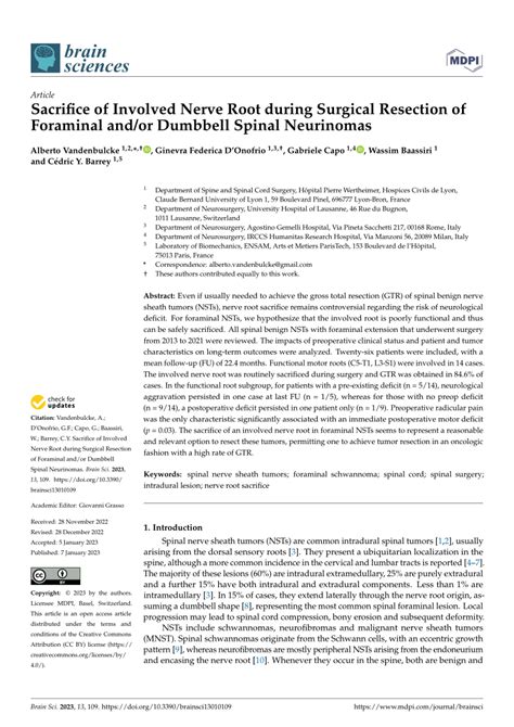Pdf Sacrifice Of Involved Nerve Root During Surgical Resection Of Foraminal And Or Dumbbell