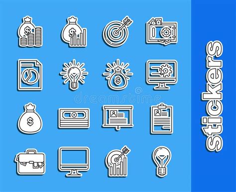 Set Line Light Bulb With Concept Of Idea Clipboard Resume Computer Monitor Graph Chart Target