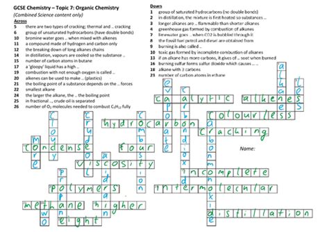 Aqa 9 1 Gcse Sciencechemistry Organic Chemistry Crossword Teaching