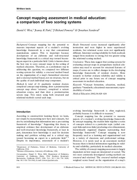 Pdf Concept Mapping Assessment In Medical Education A Comparison Of Two Scoring Systems