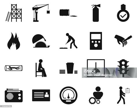 Hse 개념 산업 안전 및 건강 검사 인간 생산 공장 및 환경 노동 예방 지침 근로자 보호 벡터 아이콘 세트 개념에 대한 스톡 벡터 아트 및 기타 이미지 Istock