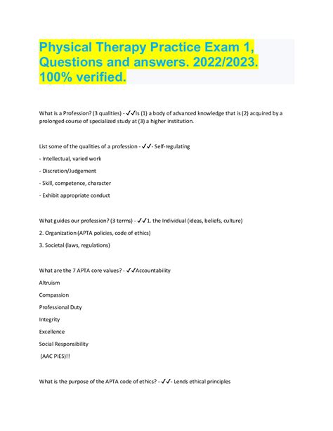 Physical Therapy Practice Exam 1 Questions And Answers 2022 2023 100