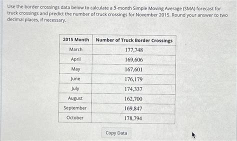 solved use the border crossings data below to calculate a