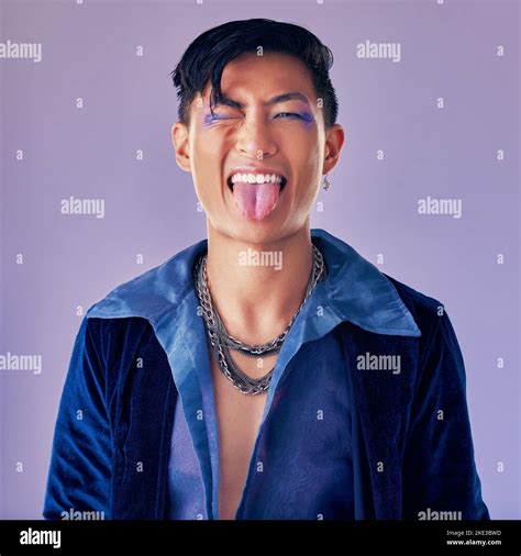 Fashion Purple And Crazy Punk Model With Creative Eyeliner Makeup