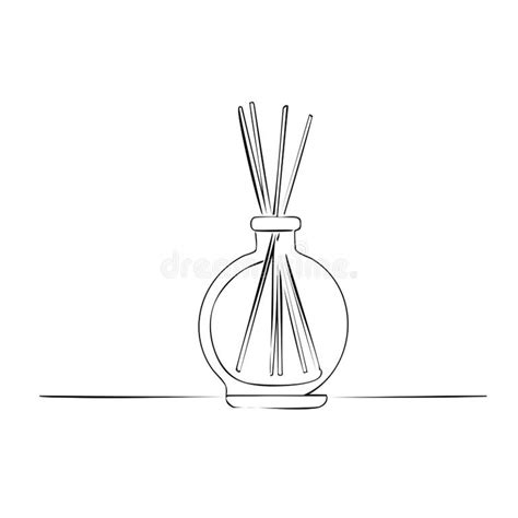 Single Line Drawing Of A Diffuser Bottle With Reeds Releasing Aroma Stock Vector Illustration
