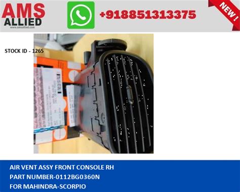 Air Vent Assy Front Console Rh For Mahindra Scorpio Air Vent Assy Front Console Rh 0112bg0360n