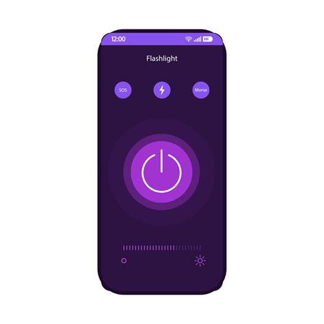 Flashlight App Smartphone Interface Vector Template Mobile Utility Page Purple Design Layout