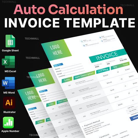 Invoice Template Auto Calculation Excel Numbers Google Sheets Invoice