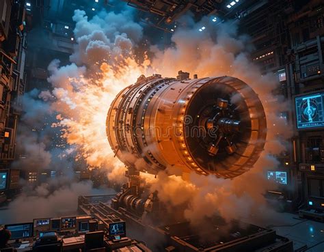 Jet Engine Ignition Test Dramatic Sci Fi Scene Stock Illustration