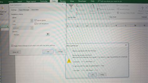 Data Validation Error Not Liking The Named Range R Excel