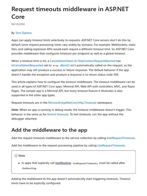 Request Timeouts Middleware In Core Microsoft Learn Pdf