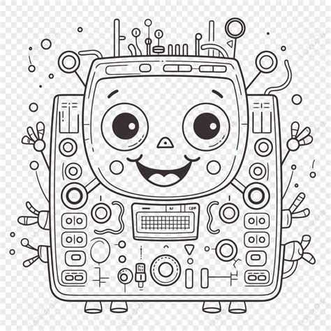 버튼과 바퀴가 있는 로봇 색칠 페이지 개요 스케치 드로잉 벡터직사각형미술 Png 일러스트 무료 다운로드 Lovepik