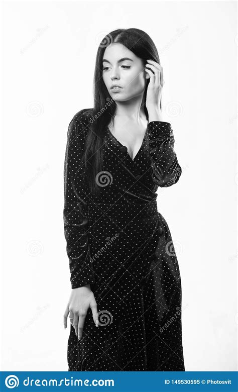 Fashion Concept Woman Dress Polka Dot Pattern Woman Elegant Lady With