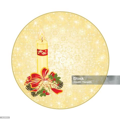 버튼 원형 크리스마스 장식 눈송이 촛대 및 소나무 콘 및 편집 가능한 활 빈티지 벡터 일러스트 레이 션 0명에 대한 스톡 벡터