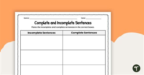 Complete And Incomplete Sentences Cut And Paste Worksheet Teach Worksheets Library