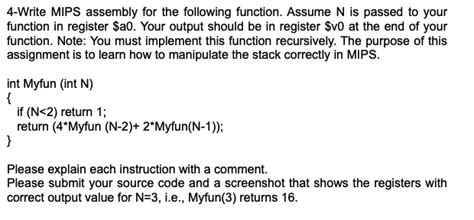 Solved Write MIPS Assembly For The Following Function Chegg