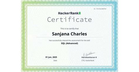 Hackerrank Skill Certificate Sanjana Charles