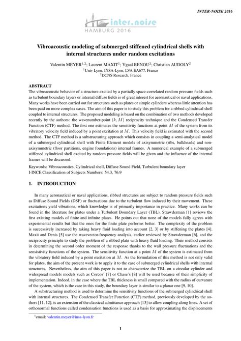 Pdf Vibroacoustic Modeling Of Submerged Stiffened Cylindrical Shells With Internal Structures