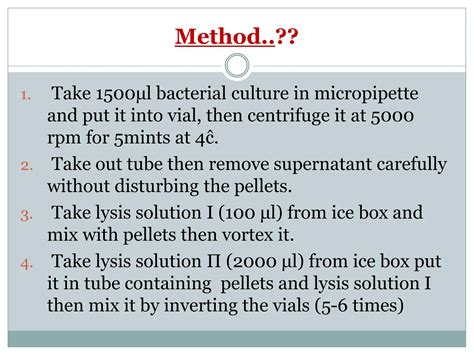 Isolation Of Plasmid Isolation Of Plasmidspptx Ppt