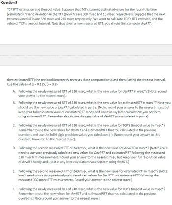 Answered TCP RTT Estimation And Timeout Value Suppose That TCP S
