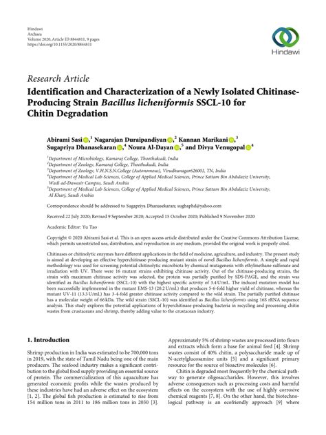 Pdf Identification And Characterization Of A Newly Isolated Chitinase Producing Strain