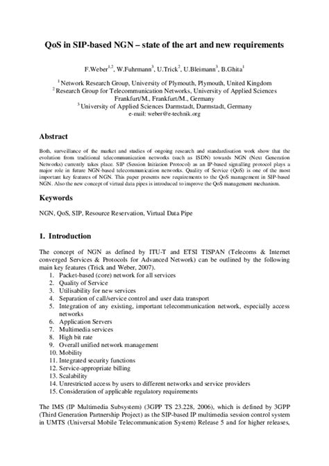 Pdf Qos In Sip Based Ngn State Of The Art And New Requirements