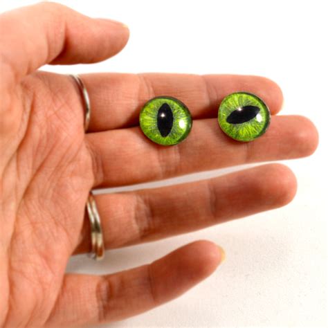 Dark Lime Green Cat Glass Eyes Handmade Glass Eyes