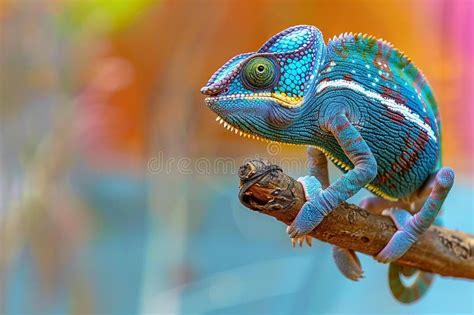 Digital Image Of Chameleon Full Body Side View Sitting On Branch