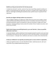 Mock Interview Reflection Docx Identify One Thing You Learned From The Interview Process I