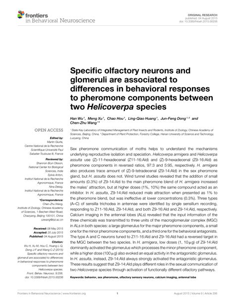 Pdf Specific Olfactory Neurons And Glomeruli Are Associated To