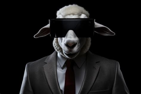 Premium Ai Image Sheep In Suit And Virtual Reality On Black Background