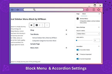 Vertical Sidebar Accordion Menu Block Wordpress Plugin