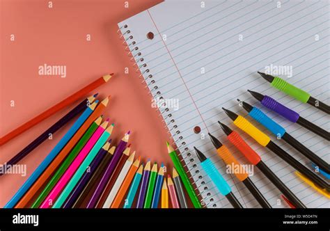 Back To School Concept School Office Supplies Of Papers Pencils