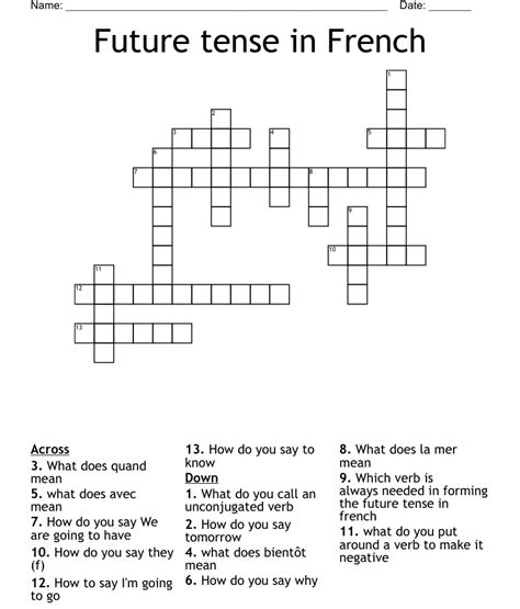 Future Tense In French Crossword Wordmint