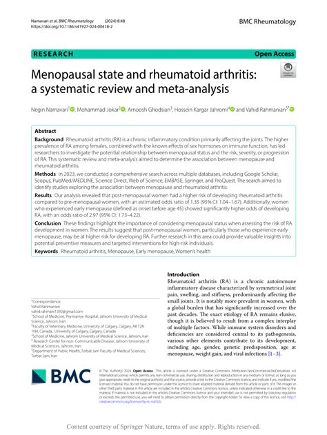 Pdf Menopausal State And Rheumatoid Arthritis A Systematic Review