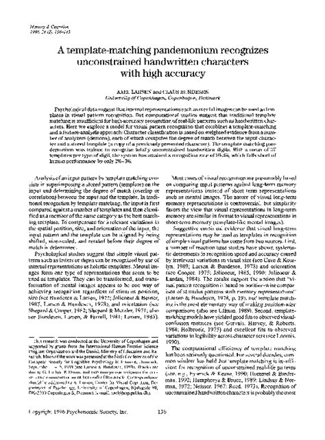 Pdf A Template Matching Pandemonium Recognizes Unconstrained Handwritten Characters With High