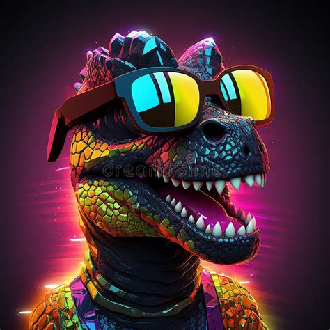 Vibrant Colored Dinosaur Closeup Wearing Sunglasses In Fun Design