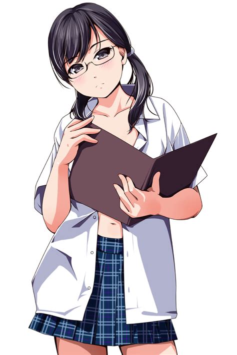 Safebooru 1girl Black Eyes Black Hair Blush Glasses Highres Long Hair
