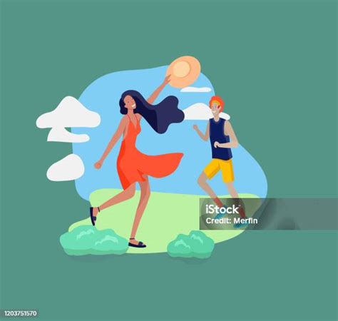 여름 옷에 우산 아래 거리에서 가는 다양한 세련 된 캐릭터 여름 더운 화창한 날씨입니다 색 여자에 대한 스톡 벡터 아트 및 기타 이미지 Istock